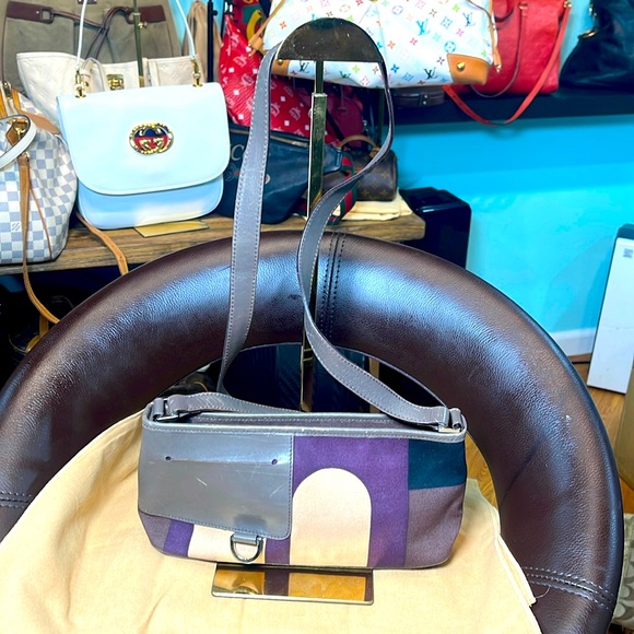 Bags | Bally Beige Black And Purple Color Block Crossbody | Poshmark